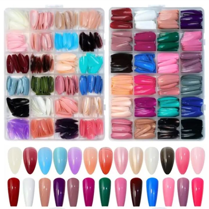 576/288/144 Colorful Artifical Nails Acrylic Full Cover Fake Nail ...
