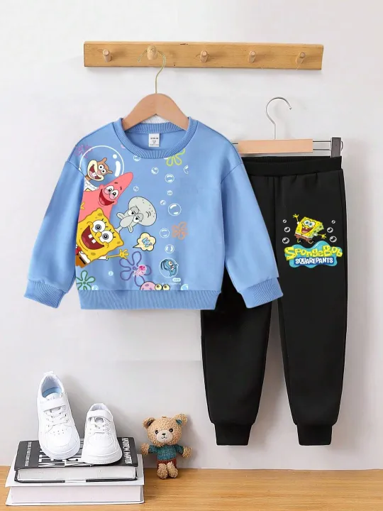 Sky Blue SpongeBob Printed Kids Winters Track Suite For Boys | Daraz.pk