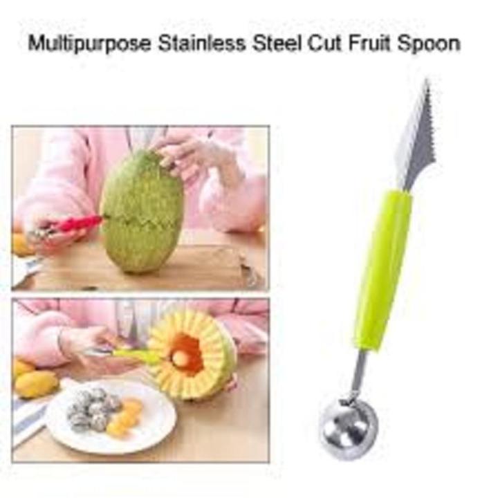 Double Stainless Steel Melon Fruit Spoon Kitchen Cut Watermelon Dig ...