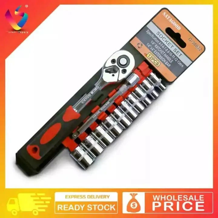 12PC Ratchet Torque Wrench Set | CR-V Vanadium Socket Kit | Car, Bike ...