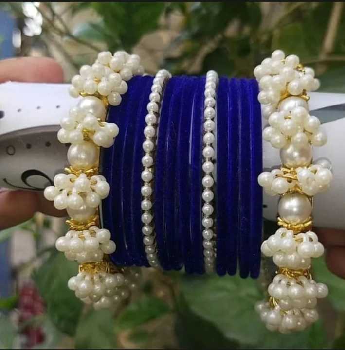 Velvet Bangles Set with Pearl Kara & Bangles – 1 Dozen | Bridal & Party ...