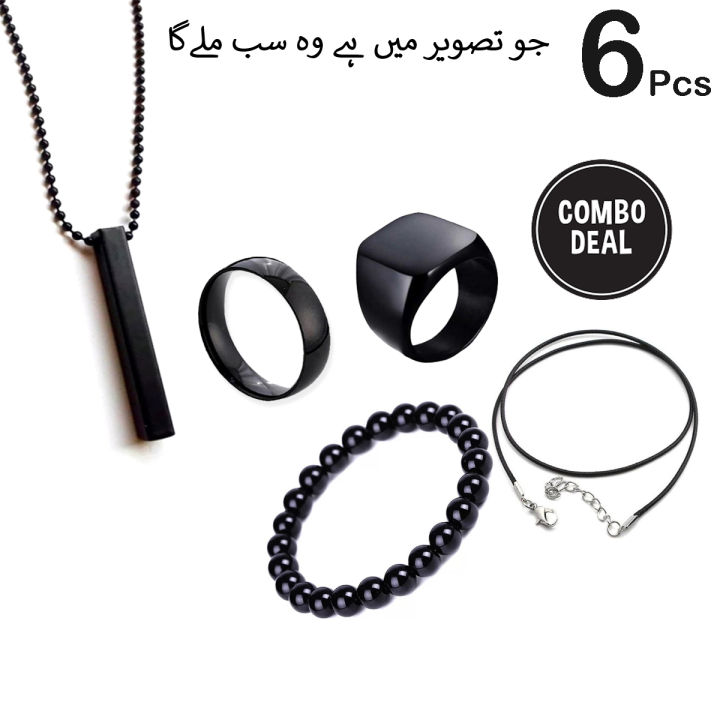 6 Pcs Deal Men Women Locket Beads Bracelet Punk Ring Vertical Bar Stick ...