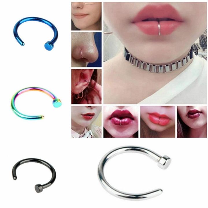 5Pcs Charming Body Jewelry Unisex Fake Lip Ring Clip on Non Piercing ...