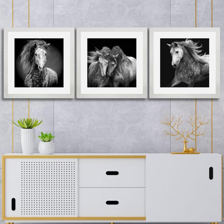 Set of 3 Horses (Black & White) Wall Art Frame, Collage Frames for wall Décor – Raqeeq BF12 ...