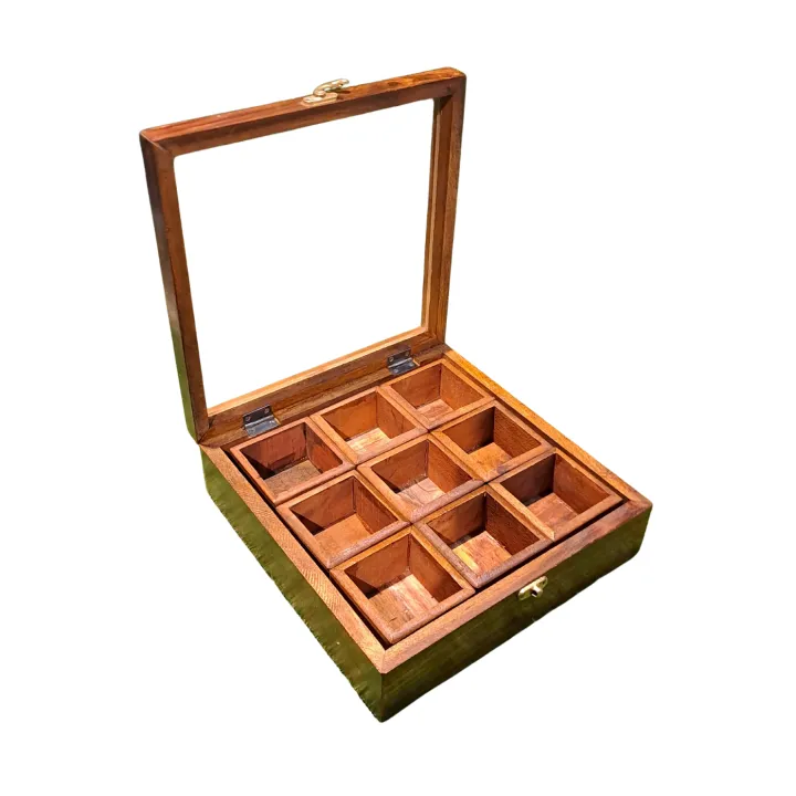 Wooden Spice Container Masala Box 10x10 with Spoon – Solid Wooden ...