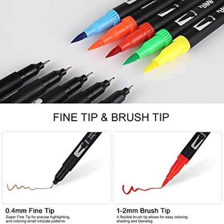 24 colour Dual Tips Coloring Brush Fineliner Color Water Based Marker ...
