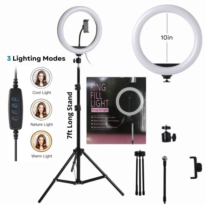 Ring light - Tripod Stand - 26CM Selfie LED Ring Light 7 Feet Tripod Stand & Mobile Phone Holder ...