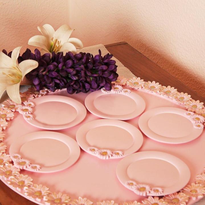 Pink Tray With Set Of 6 Drink Coasters | Decorative Coffee Tea Tray Set ...