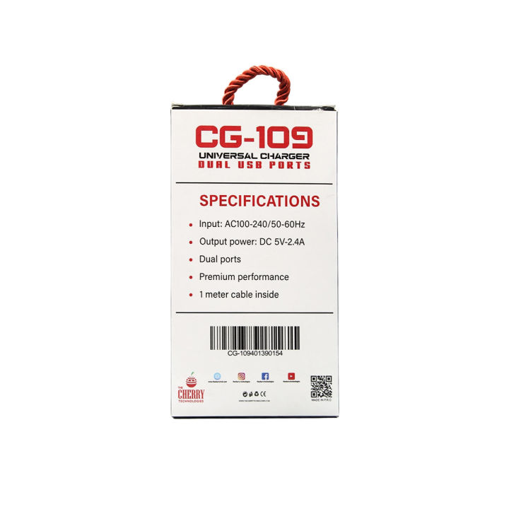 Cherry CG-109 Universal Dual Port 18W Charger With MIcro Cable | Daraz.pk