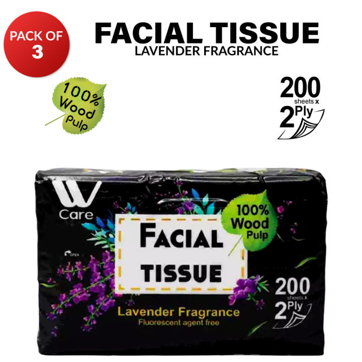 Pack of 3 WBM Facial Tissue Medium Lavender 2 Ply (200 Sheets) | Tissue ...
