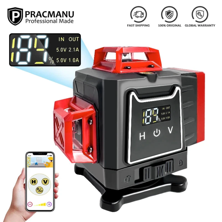 Laser Level, Self-Leveling Pracmanu 16 Lines 4D Green Laser with ...