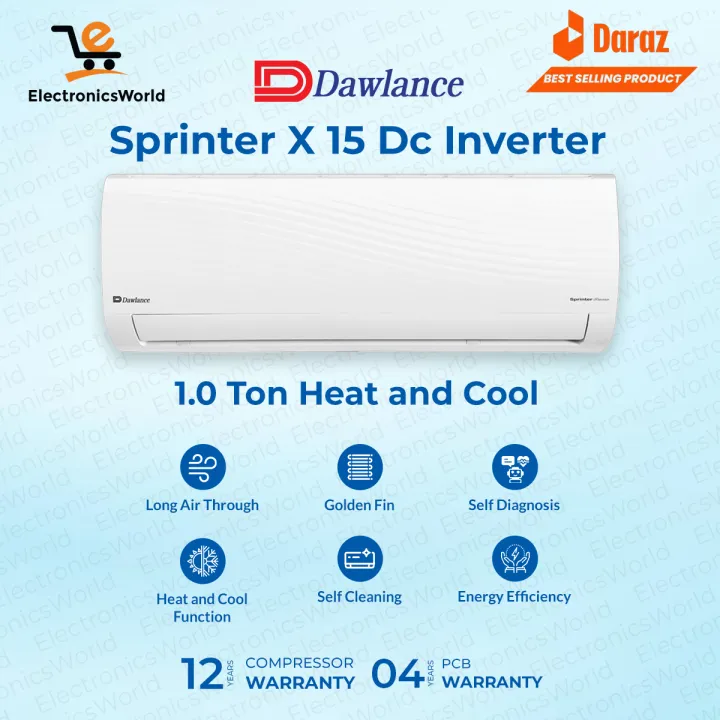 Dawlance Ac 1 Ton Dc Inverter Split | Model Sprinter X 15 | Heat & Cool | Gold Fins | Self ...