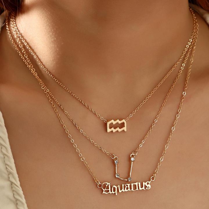 Aquarius Female Elegant Star Zodiac Sign 12 Constellation Necklaces ...