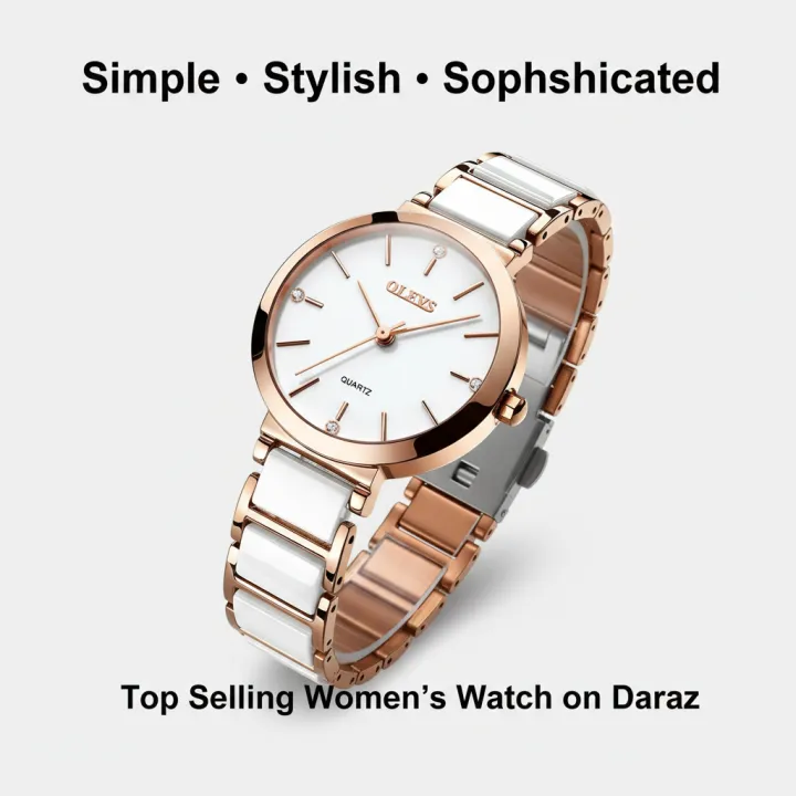 OLEVS 5877 Premium Women’s Ceramic & Rose Gold Watch – Diamond Series ...