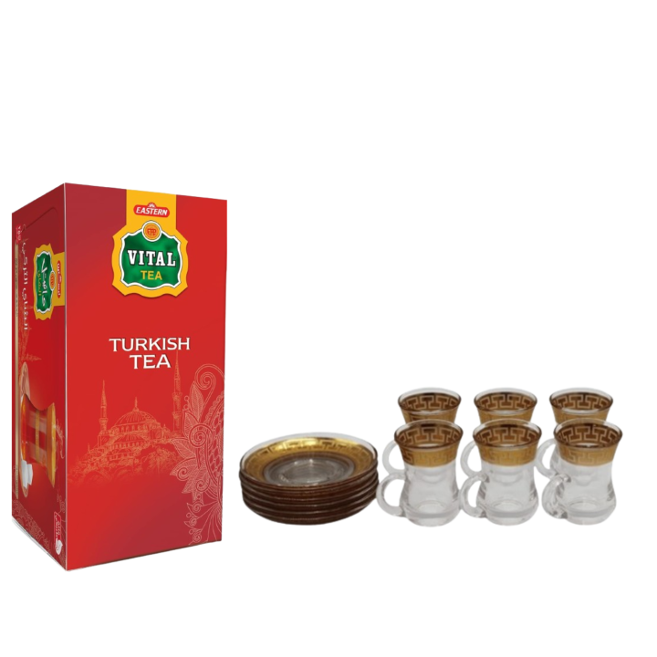 Turkish tea set 6 cup and 6 saucers with 25 Tea Bags of Turkish tea ...
