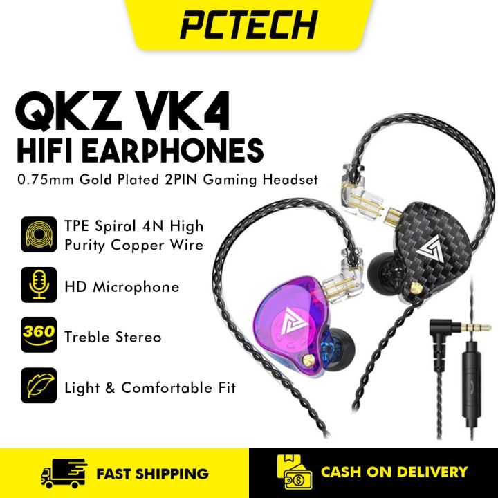 Qkz Vk4 3.5mm Detachable Wired Headphone Copper Driver Hi-Fi Earphones ...