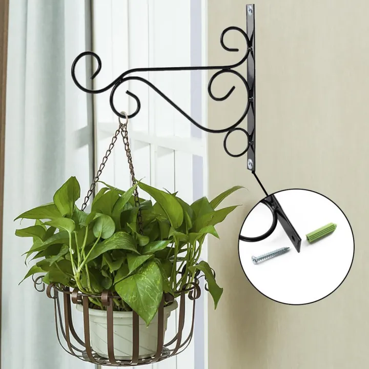 Iron Garden Wall Hanging Stand - Flower Plant Pot Bracket Hook Shelf ...