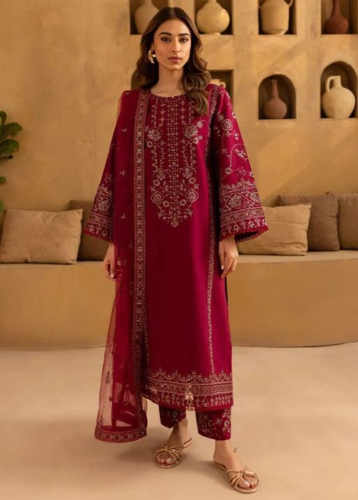Ruby Royale Embroidered Lawn 3 Piece Ready to Wear in Ruby Red | Daraz.pk