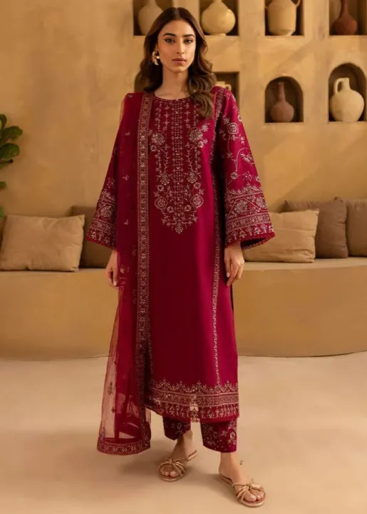 Ruby Royale Embroidered Lawn 3 Piece Ready to Wear in Ruby Red | Daraz.pk
