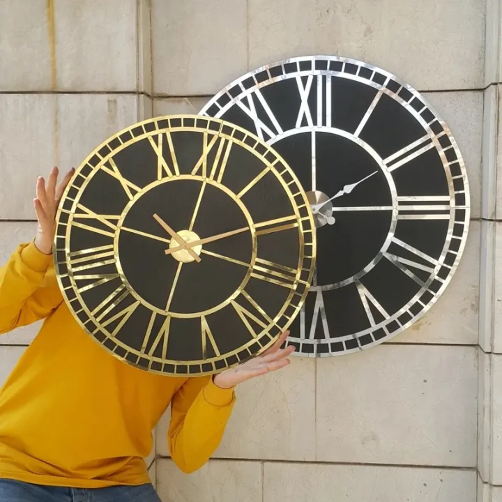 New 3D black with golden Wooden Wall Clocks | 3D Roman Clock Wall ...
