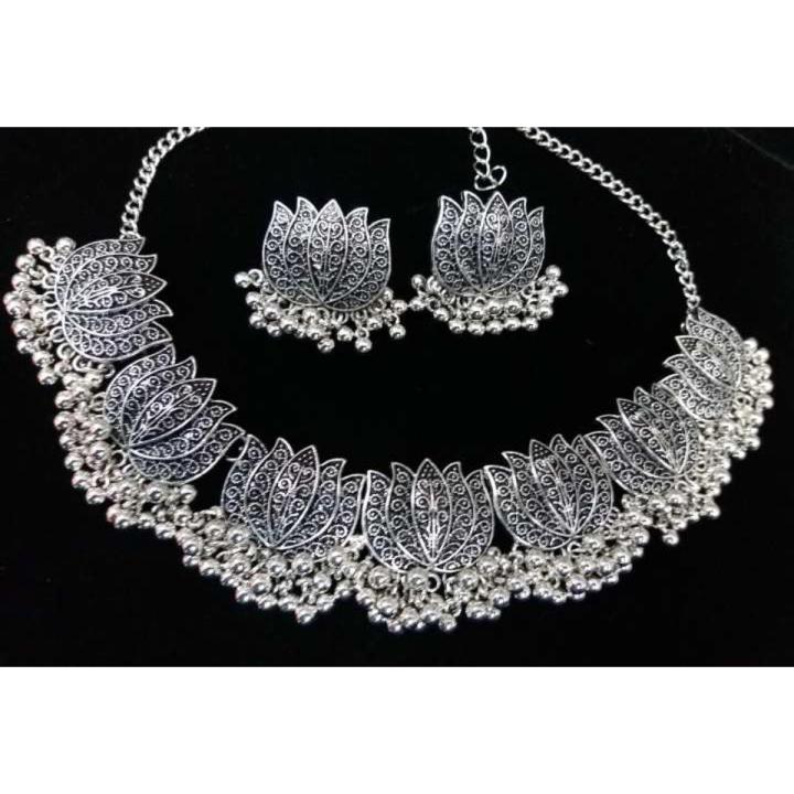 Antique Silver Afghani choker necklace with earrings for women / Fancy ...