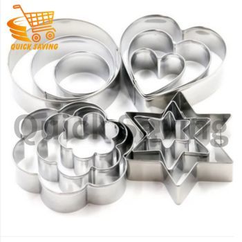 Pack Of 12 - Multi Shape Cookies Cutter - Silver, Cookies Pastry Fruit ...
