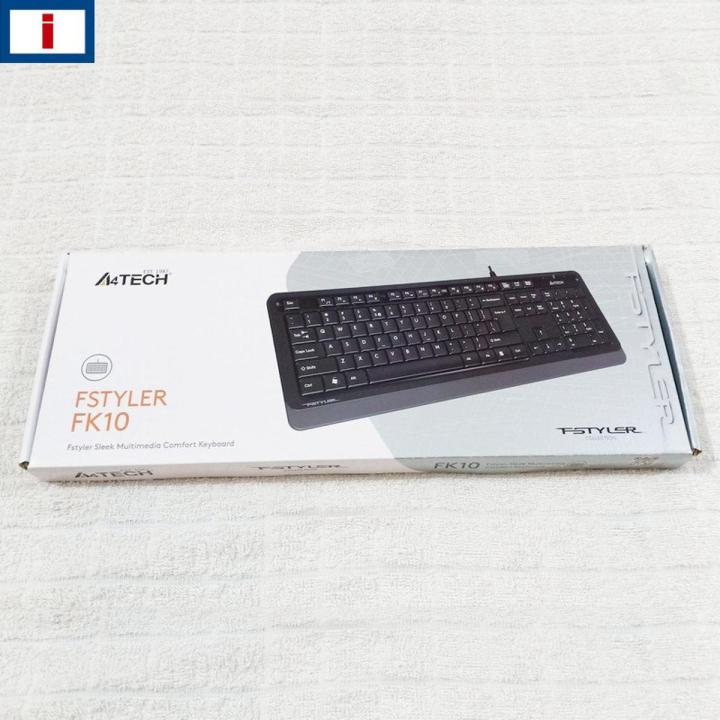 A4Tech Fstyler Keyboard (FK10) - Sleek & Slim - Wired USB - Multimedia - (Black + Grey) - Water ...