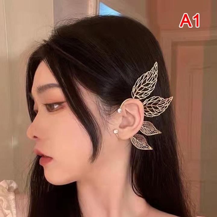 1 Pc Chic Elf Ear Cuff Maple Leaf Hollowed Zircon Leaf Cosplay Fairy ...