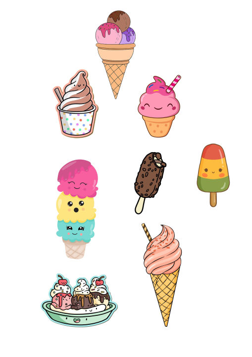 Doodle Ice Cream Stickers for Laptop - Pack of 8 - Aesthetic Art ...