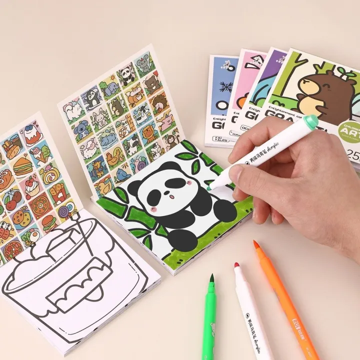 DIY Mini Cartoon Coloring Book Portable 25Sheets Watercolor Coloring ...