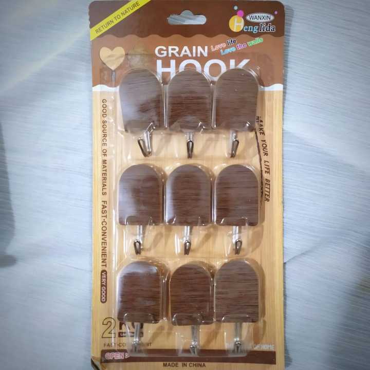 DealSpot Wooden texture adhesive hooks for wall hangings, strong ...