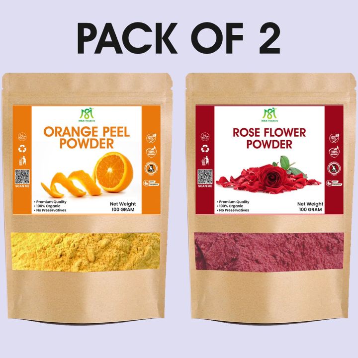 Pack of 2 - Organic Orange Peel + Rose Flower Powder | Daraz.pk