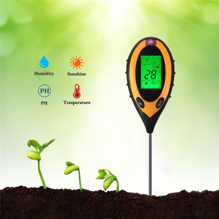 4 In 1 Soil Meter Moisture Tester Plant Temperature Digital Gauge ...