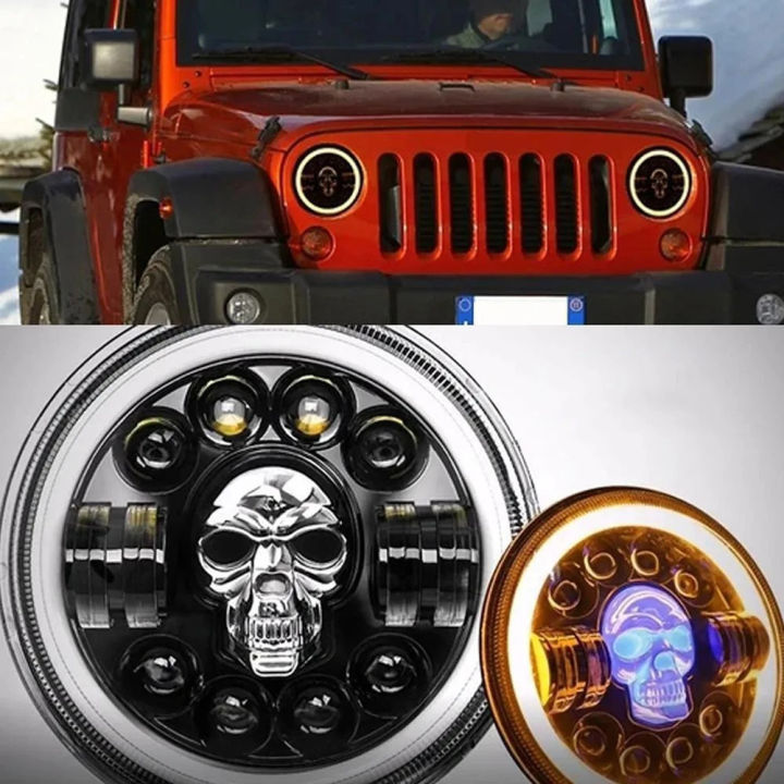 7-Inch RGB Skull Headlight Headlight For Car, Motorcycle, Jeeps H4 ...