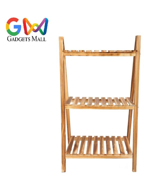 Wood Flower Stand Three-layer Storage Rack Folding Multi-layer Storage ...