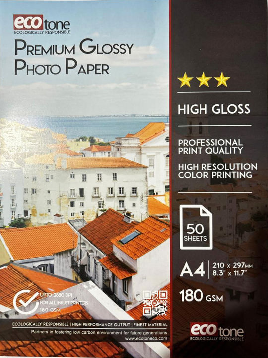 A4 SIZE 180g PREMIUM GLOSSY ECOTONE PHOTO PAPER (50 SHEETS) | Daraz.pk