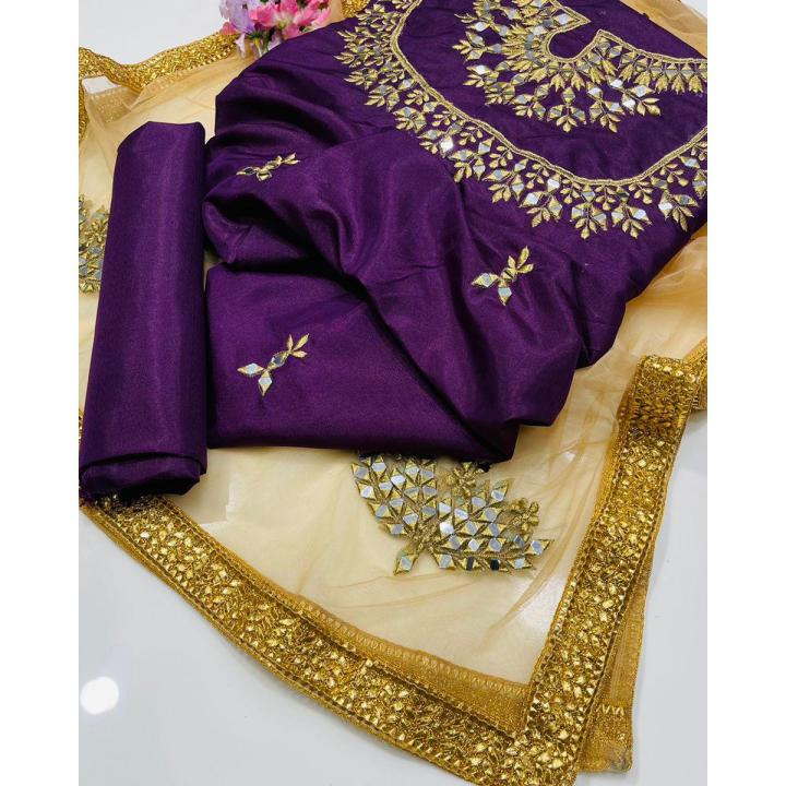 Pure Indian Raw Silk Mirror Work Shirt And Trouser Along Net Mirror ...