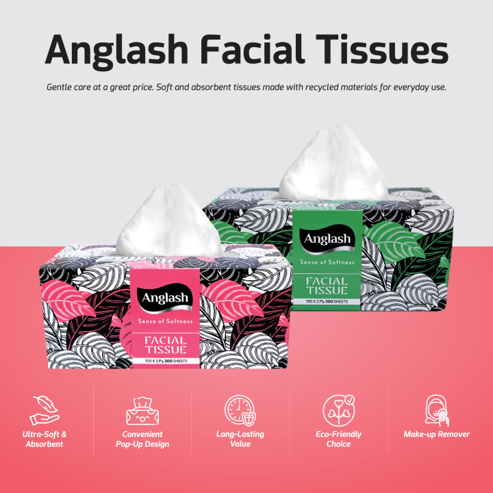 Anglash 2-Ply Pop-Up Facial Tissue Box (150 Pulls – 300 Sheets) | Daraz.pk