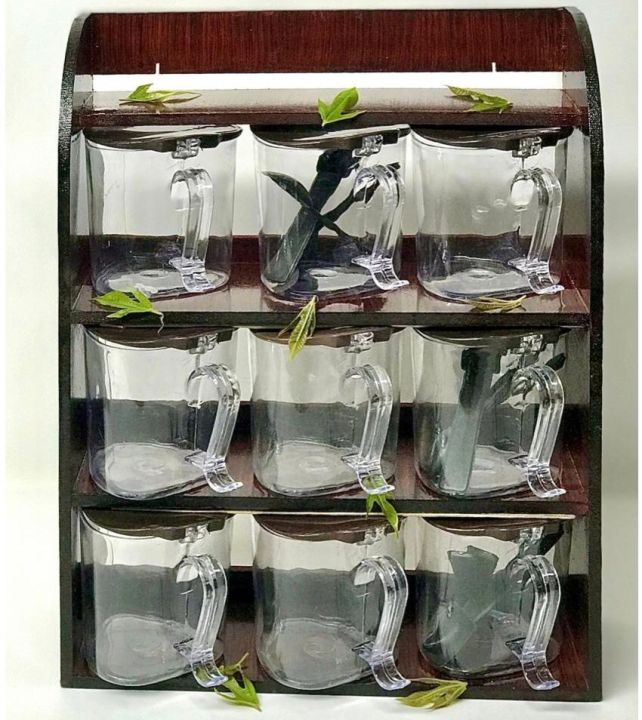 9-Piece Spice Rack with Spoons, Masala Box, Kitchen Organizer | Daraz.pk