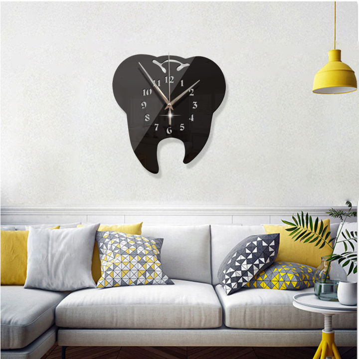Creative Tooth Shape Wall Clock Dentistry Mirror Decoration Table Clock ...