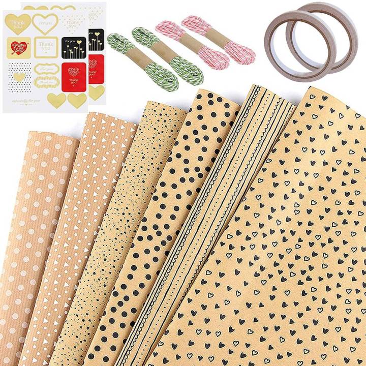 Kraft Wrapping Paper Set,12 Sheets Brown Gift Wrap Paper Multi Pattern ...