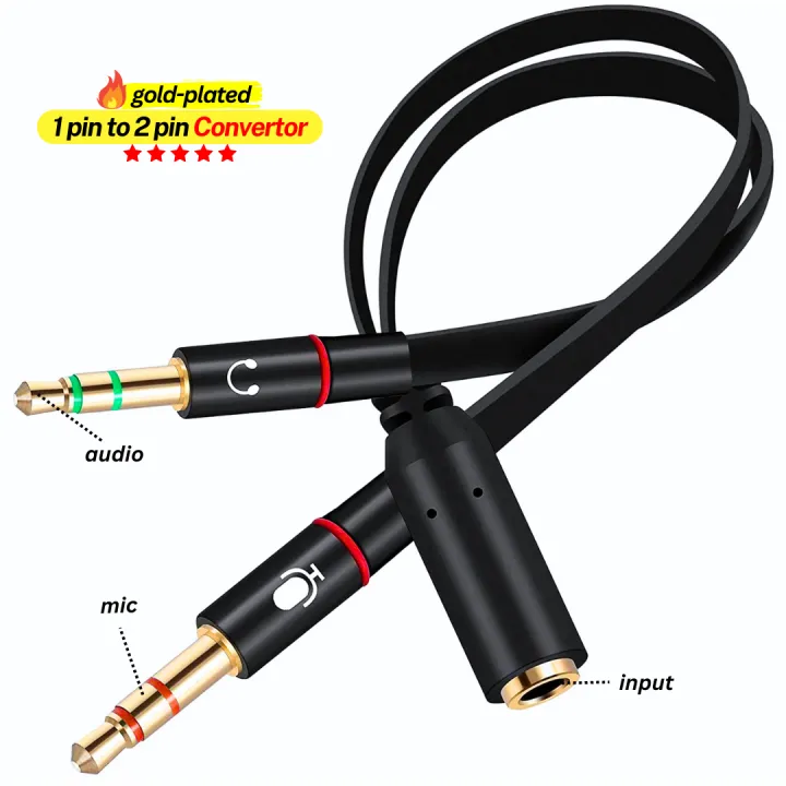 Double Pin Headphone Earphone Audio Splitter Mic And Speaker Divider ...