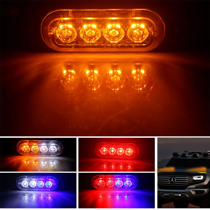 4 LEDs 12V 24V Car Strobe Warning Light Grill Flashing Breakdown ...