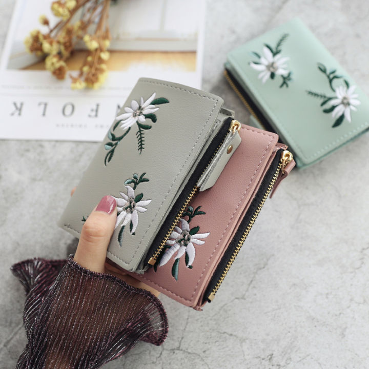 New Women's Wallets Print Flower Short Wallet For Woman Zipper Mini ...
