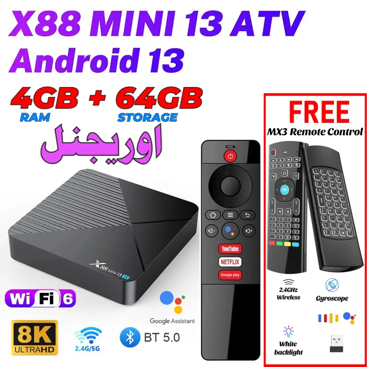X88 MINI 13 ATV Smart TV Box RK3528 Android 13.0 2.4G /5G Dual Wifi6 HD 8K 4GB 64GB with Free ...