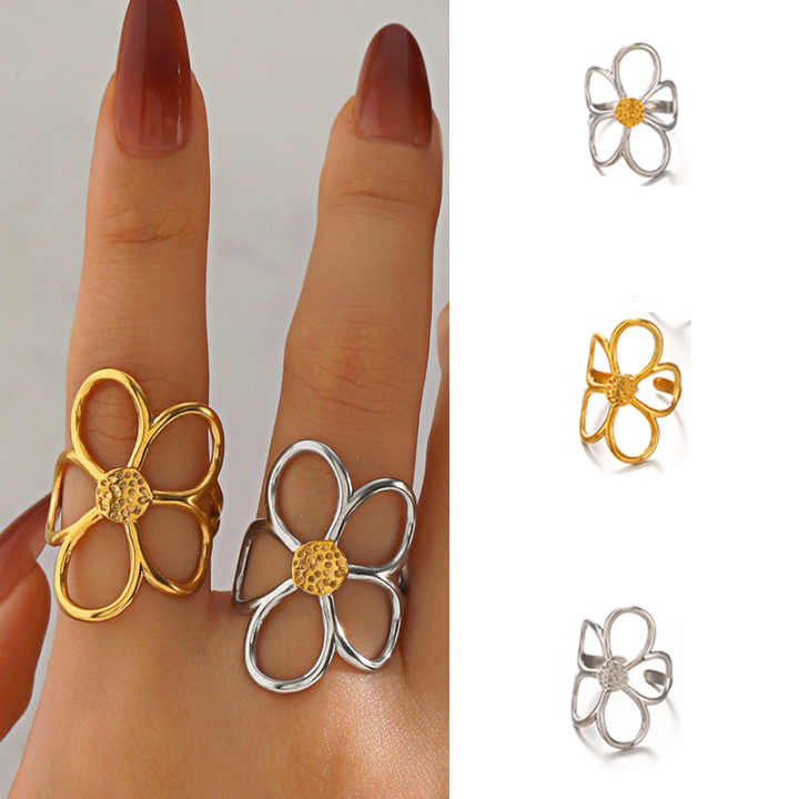 New 2025 Titanium Steel Personalized Flowers Opening Rings for Women ...