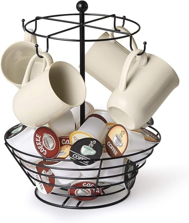 Coffee Pod & Mug Carousel – Holds 4 Cups, Capsule Storage, Tea Cup ...