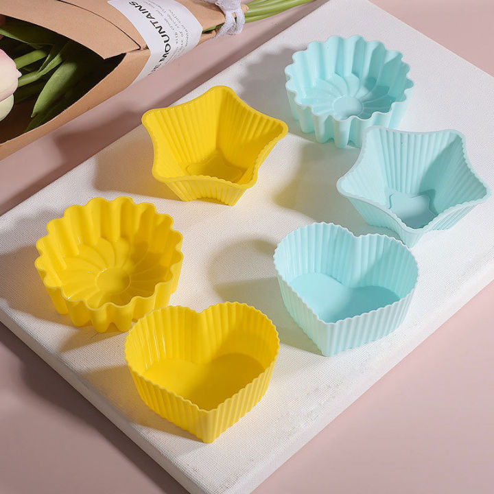 2Pcs Silicone Cake Cup Mold 3D Round Heart Square Shape Cake Cup Muffin ...
