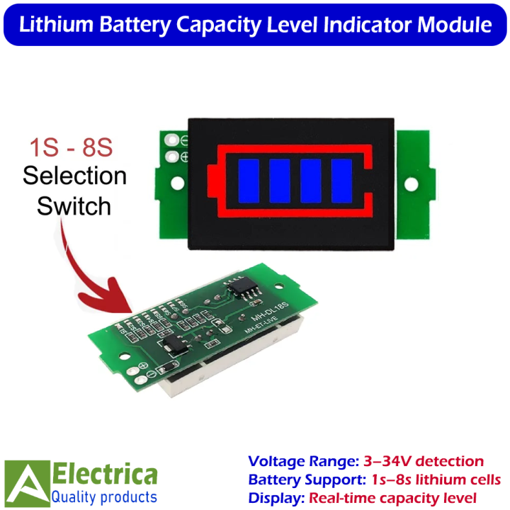 1s–8s Lithium Battery Level Indicator Module | 3–34V Capacity Display ...