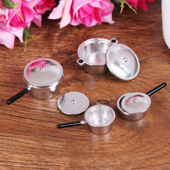 4Pcs 1:12 Dollhouse Miniature Metal Mini Pot Set Doll House Kitchen ...